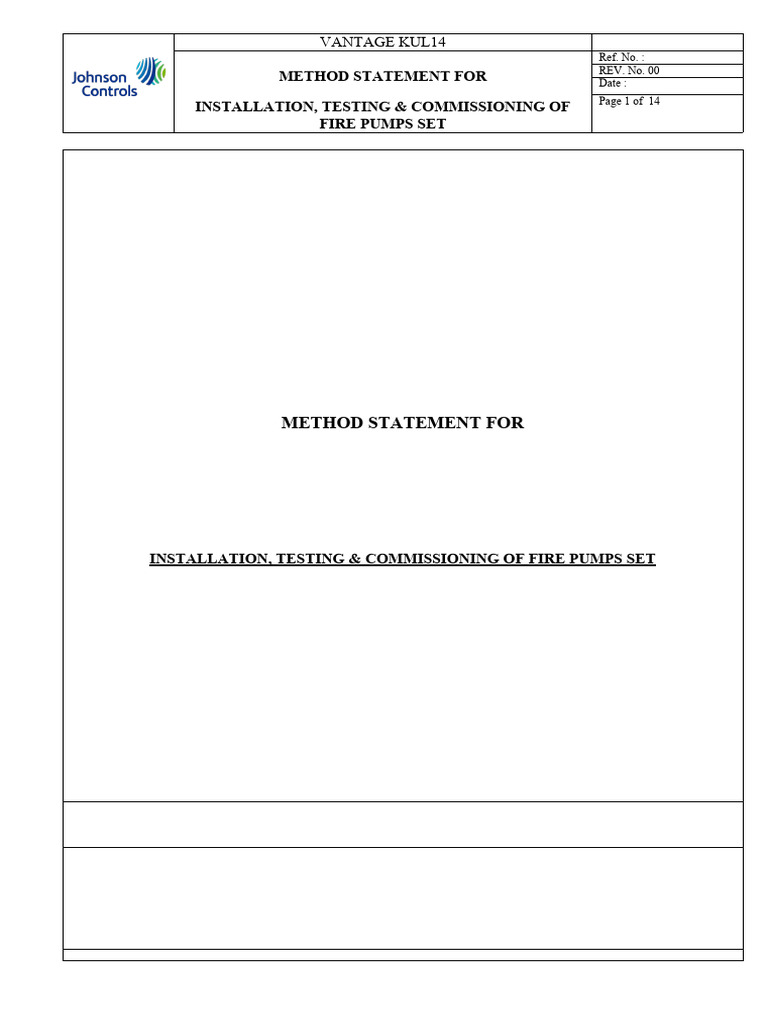 Method Statement For Installation Testing Commissioning of Fire Pump ...