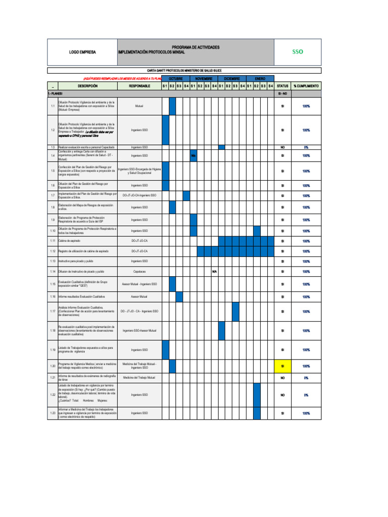 Carta Gantt Implementacion Protocolos MINSAL V1 | PDF | Seguridad y salud ocupacional ...