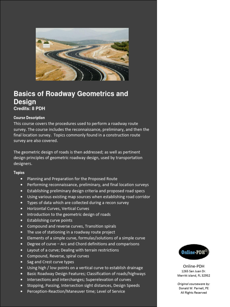 Basics of Roadway Geometrics and Design | PDF | Surveying | Road
