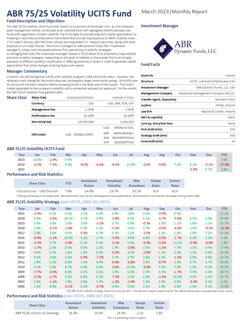 ABR 75 - 25 Volatility Strategy - Fact Sheet - UCITS - E - K - Class March 2023 | PDF ...
