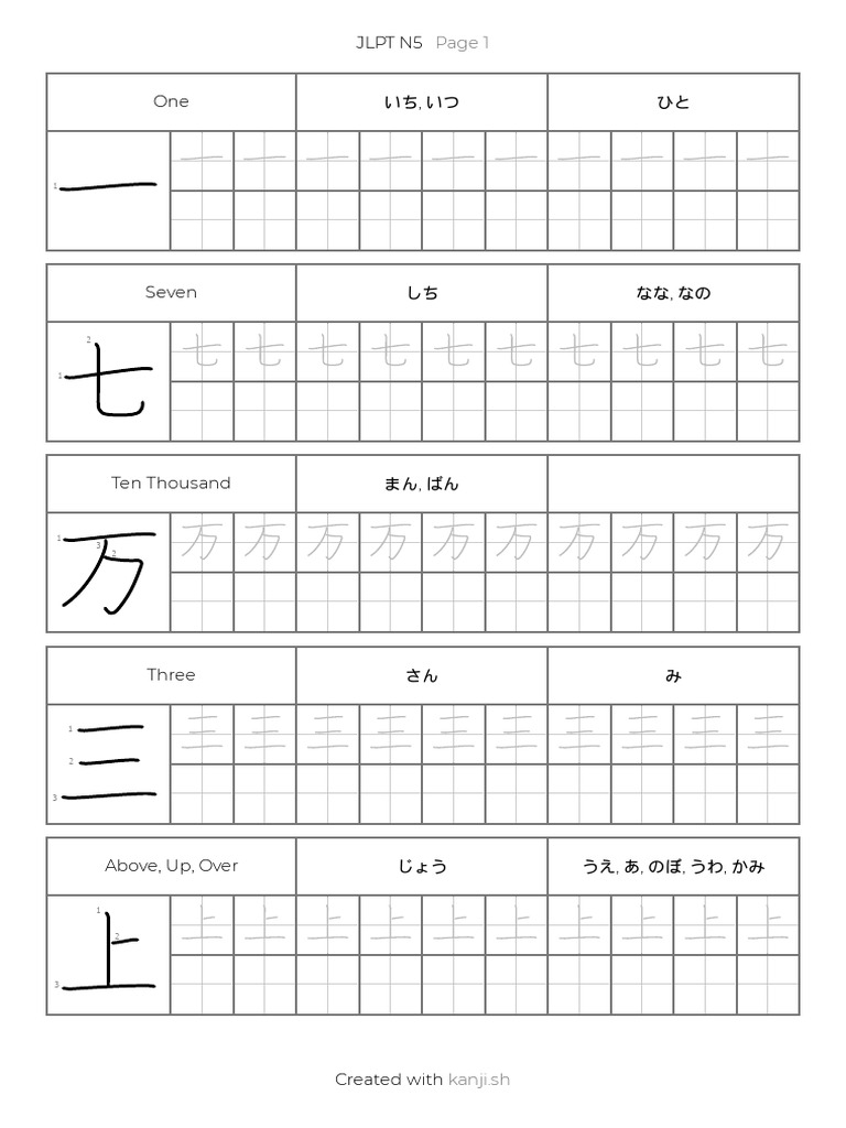 Japanese Kanji Numbers Worksheet Day And Time Included For