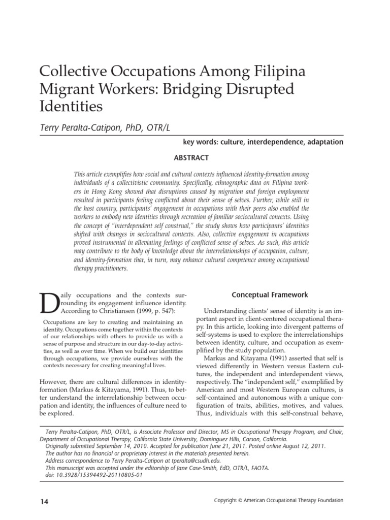 Collective Occupations Among F | PDF | Self | Domestic Worker