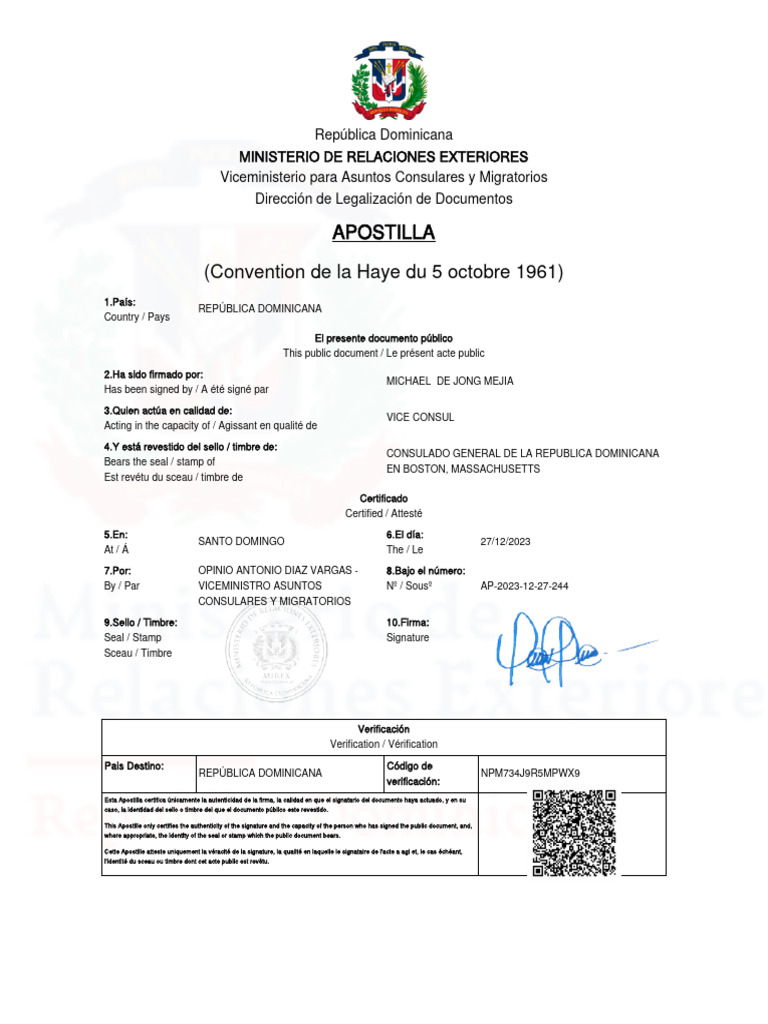 Apostilla República Dominicana 2023 | PDF