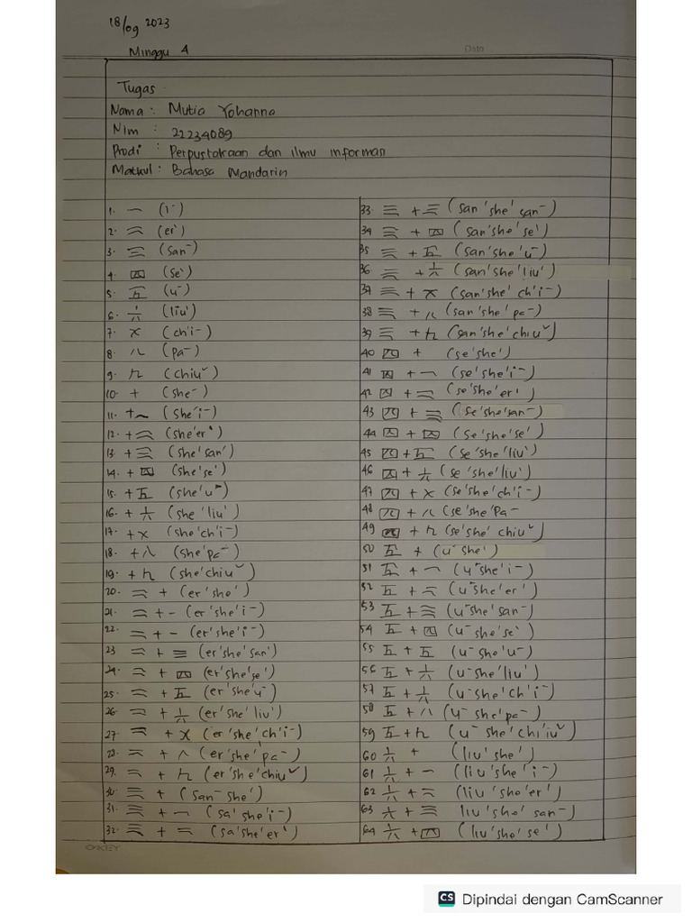 Tugas Mandarin 2 Mutia Yohanna | PDF