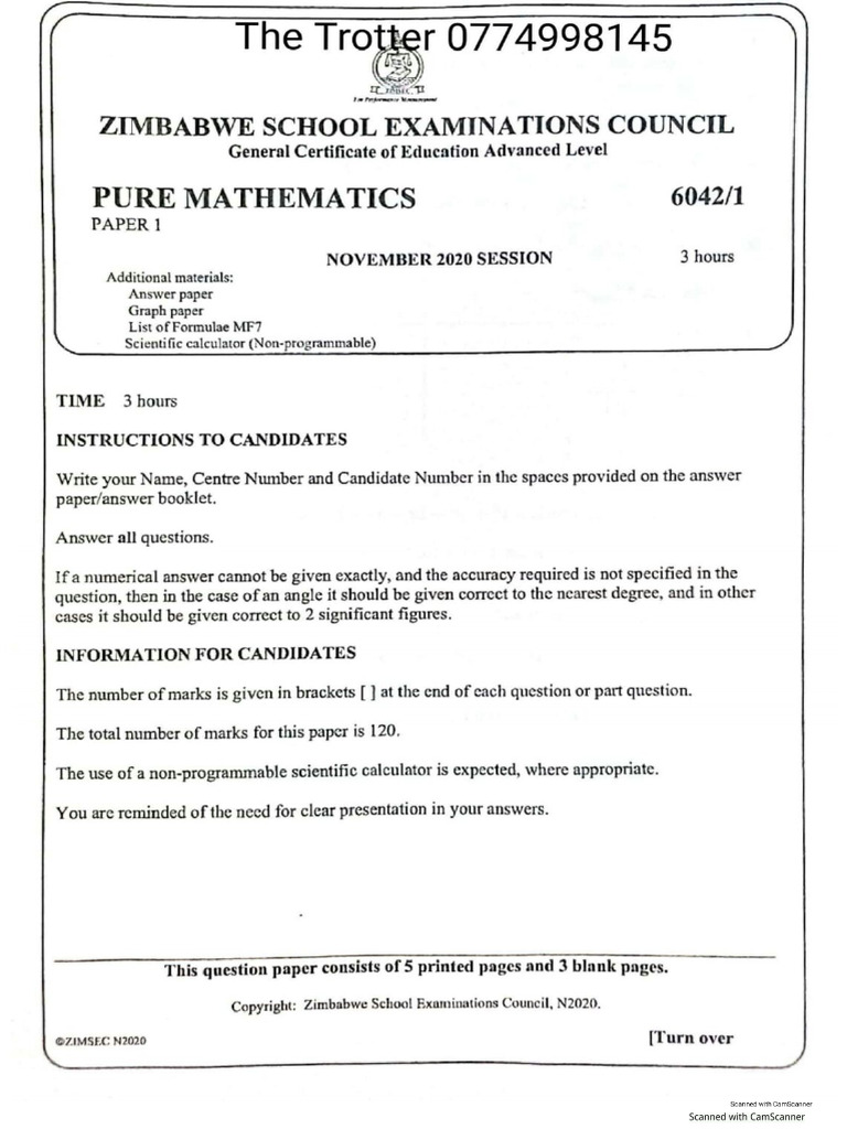 Nov - 2020 P1 Pure Mathematics A Level | PDF