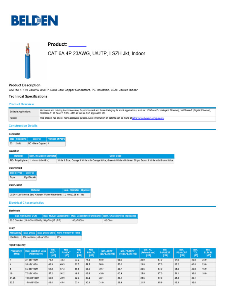 Belden 6A Blindado 10GA24 - Techdata | PDF | Information | Electrical ...