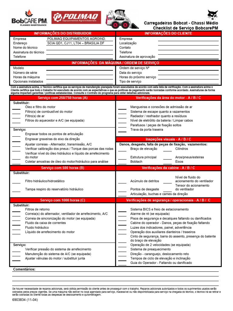 BobCare PM Service Check List - Medium Loaders | PDF | Motores | Bens ...