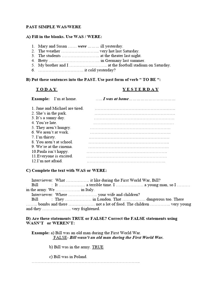 Past Simple Was Were | PDF