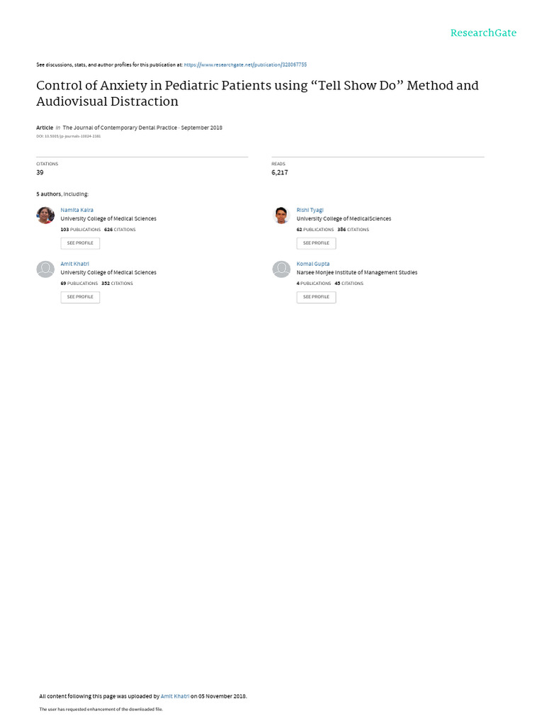 Control of Anxiety in Pediatric Patients Using "Tell Show Do" Method ...