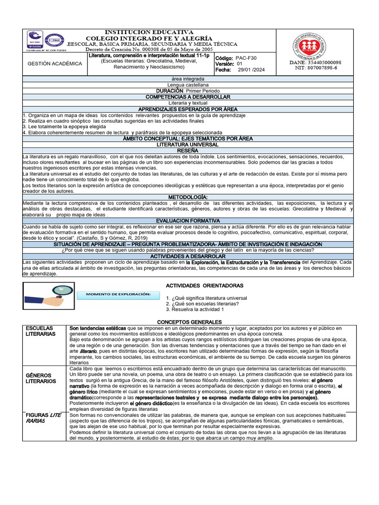 Guia LIt., Comp e Interpretacion Textual (Escuelas Literarias 1 Parte ...