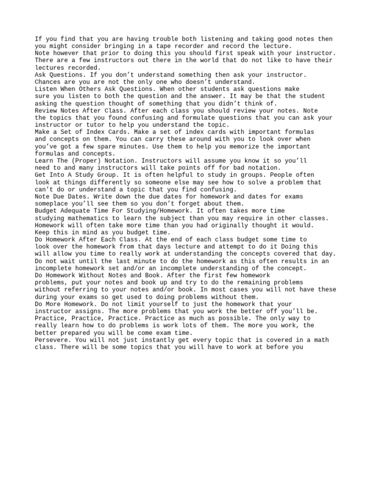 Math Notes For Study Pdf Homework Behavior Modification