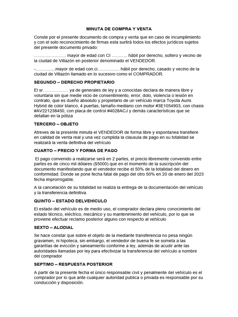Minuta de Compra y Venta | PDF | Ley común | Justicia