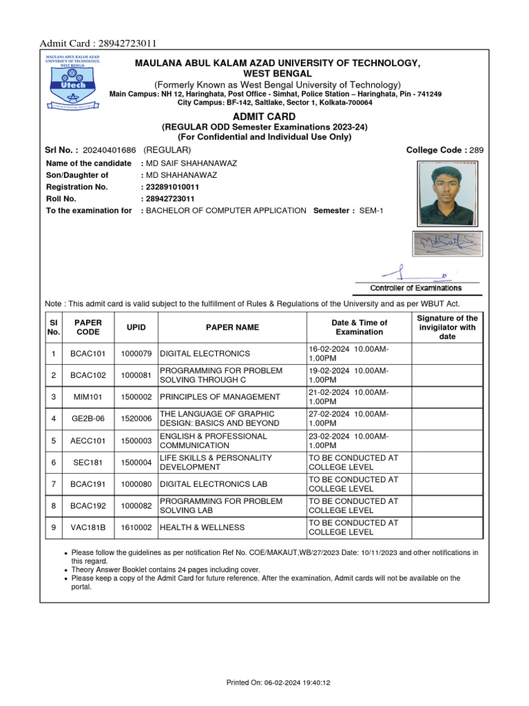 Saif Admit Card | PDF | Computing