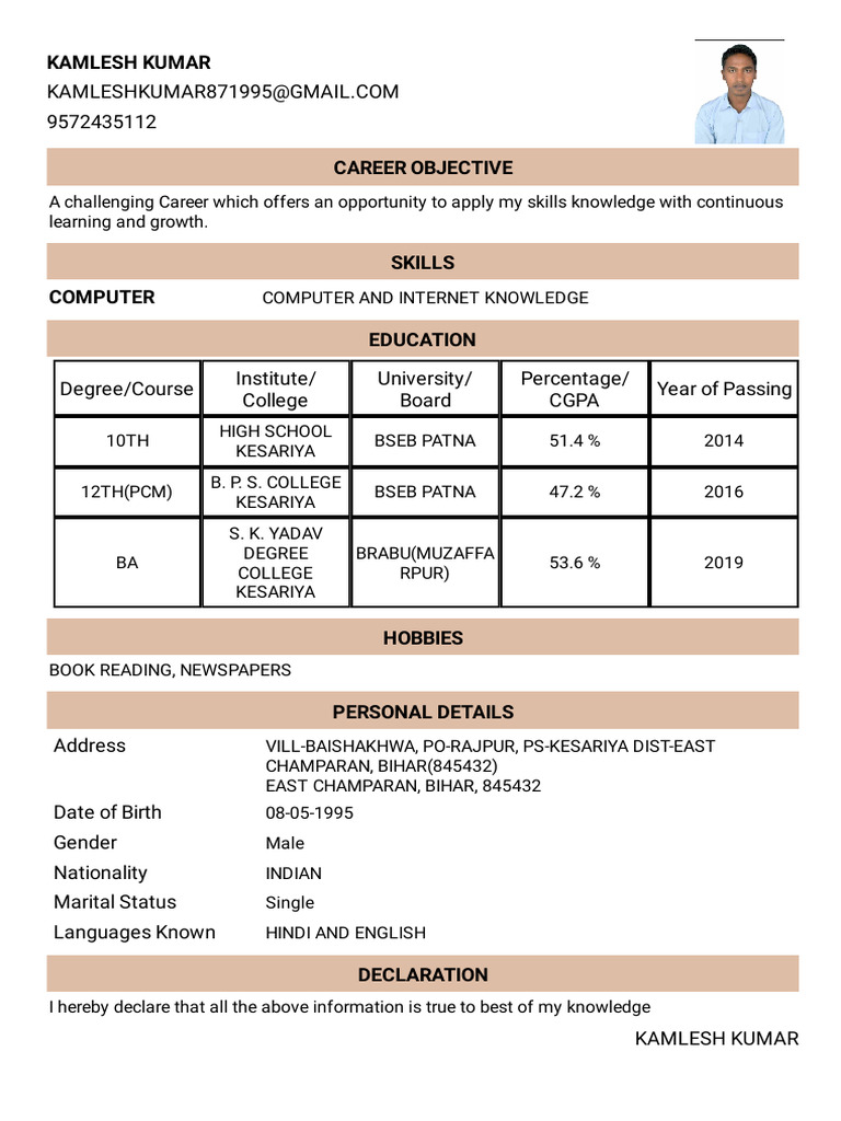 Resume Kamlesh Kumar Format7-1 | PDF