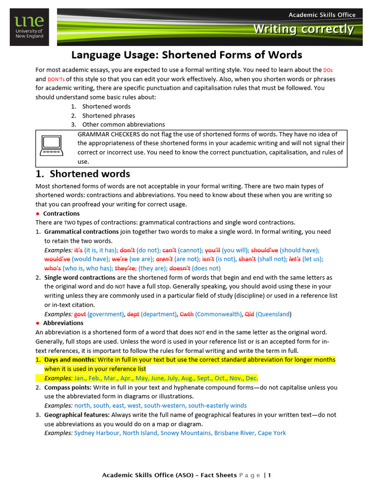 WC - Language Usage Shortened Forms of Words | PDF | Acronym | Word