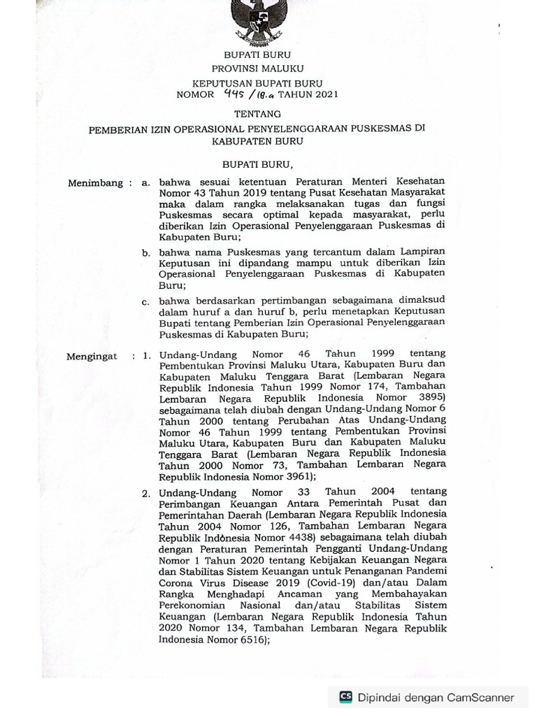 SK Izin Operasional PKM | PDF