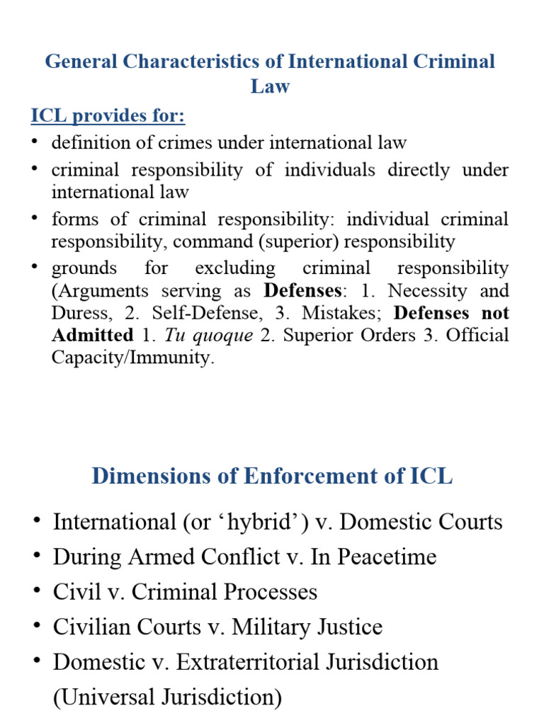 Characteristics of International Criminal Law | PDF | Crimes Against ...