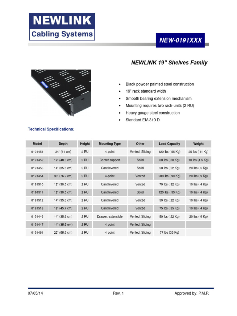 19" Rack Mount Shelves Specifications | PDF | Manufactured Goods ...