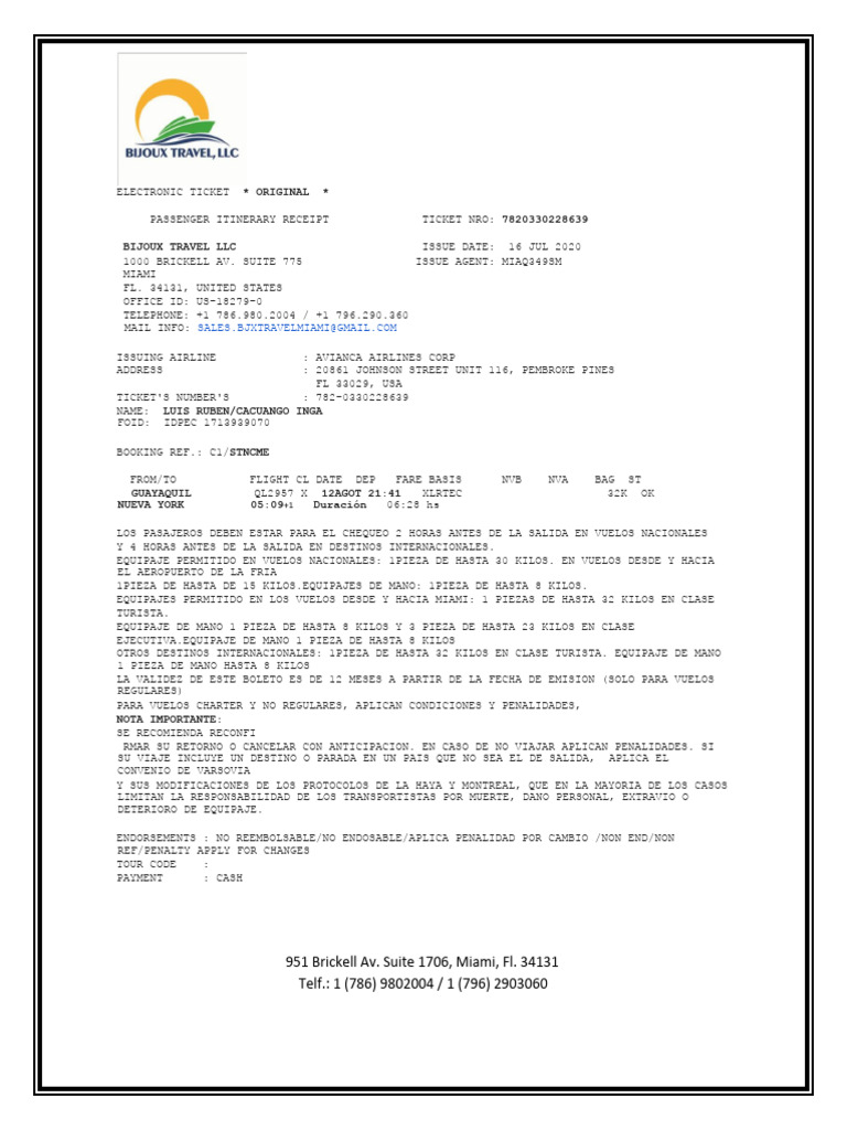 Boleto Electrónico - Itinerario de Pasajero | PDF