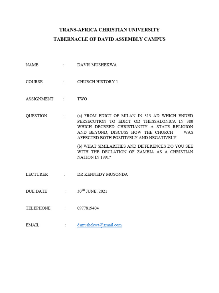 Church History1 - Assignment 2 | PDF | Arianism | Abrahamic Religions