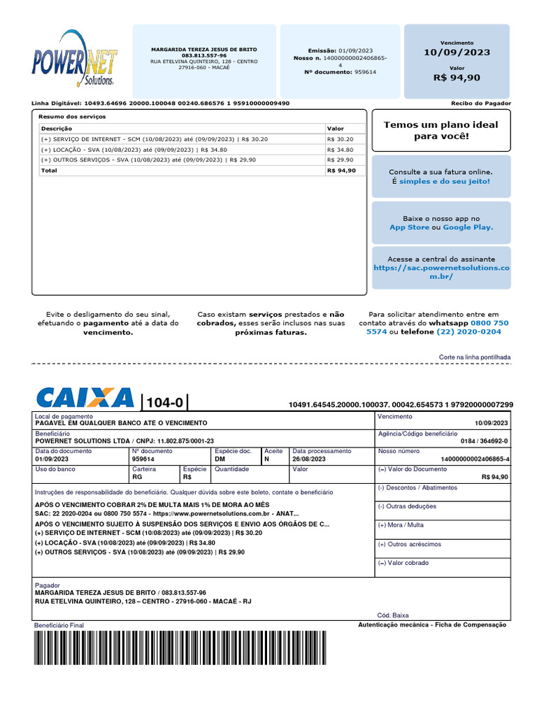 Fatura INTERNET | PDF | Informática