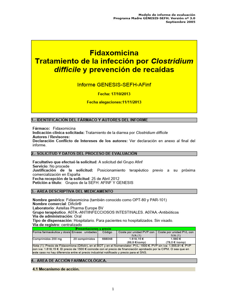 InformeFidaxomicina BorradorPublico Octubre2013 | PDF | Farmacología ...