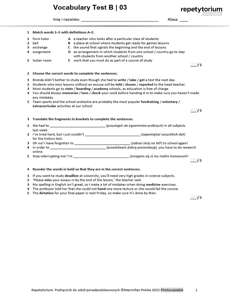 Vocabulary Test 3B | Download Free PDF | Learning