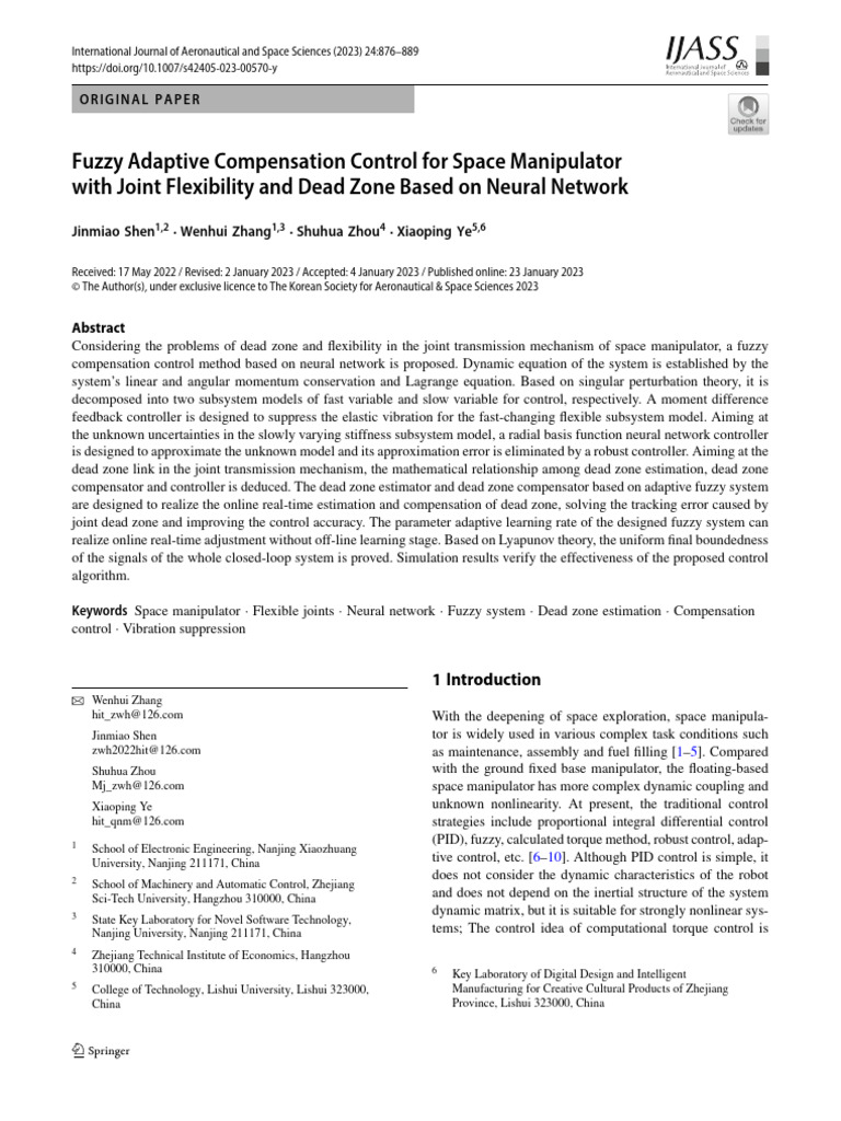Shen Et Al. - 2023 - Fuzzy Adaptive Compensation Control For Space Mani ... Shen Et Al. - 2023 - Fuzzy Adaptive Compensation Control For Space Mani ...