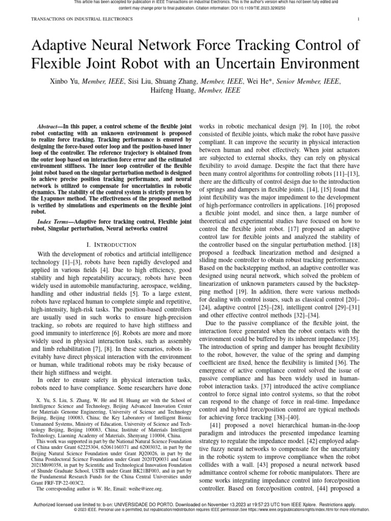 Adaptive Neural Network Force Tracking Control Of Flexible Joint Robot With An Uncertain