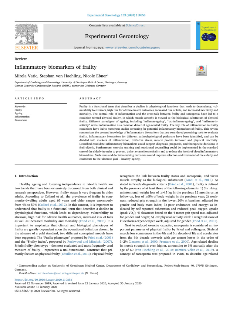 Inflammatory Biomarkers of Frailty | PDF | Interleukin 6 | Inflammation