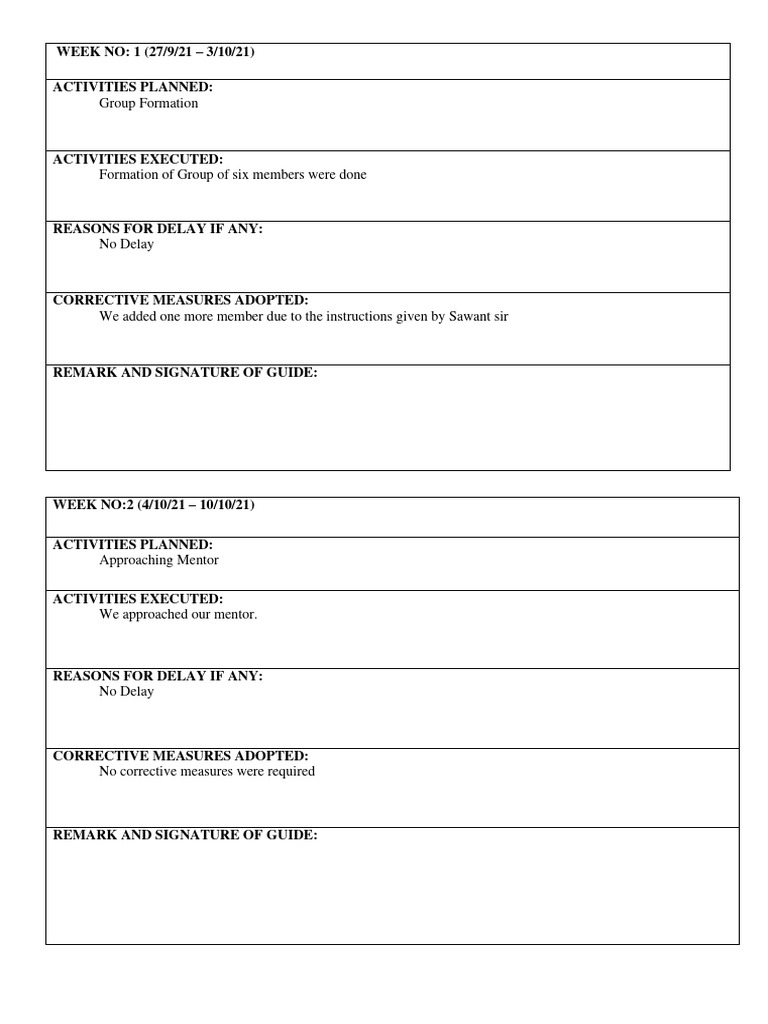 Capstone Project Planning Weekly Dairy | PDF