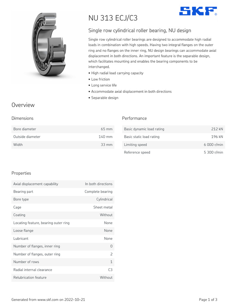 Nu 313 Ecj - C3 - 20221021 | PDF | License | Bearing (Mechanical)