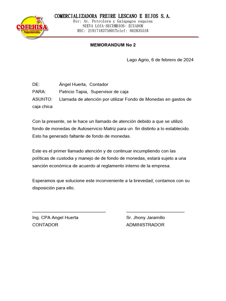 Modelo Memorandum Llamada Atencion | PDF | Negocios | Derecho