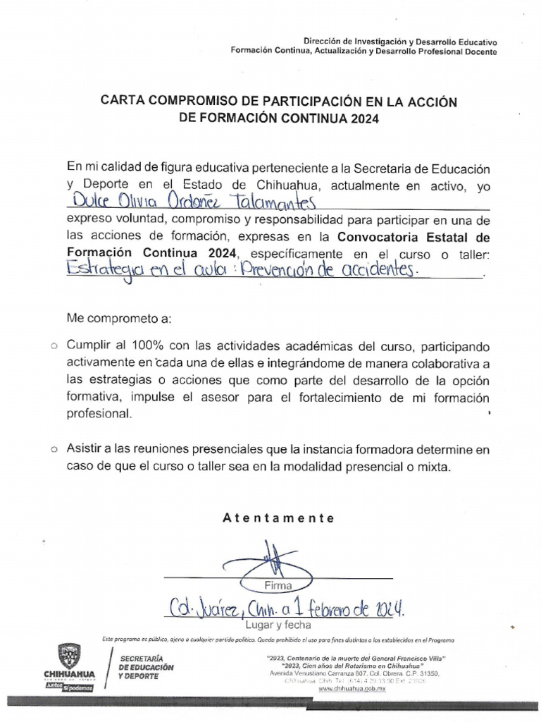 Carta Compromiso De La Participación Pdf