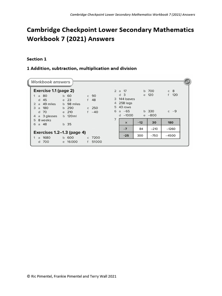 Lower Secondary Mathematics Answers Stage 7 | PDF | Mathematics ...