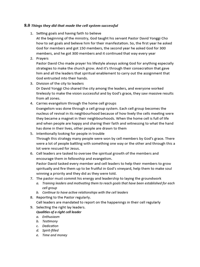 Summary of Successful Home Cell Groups | PDF