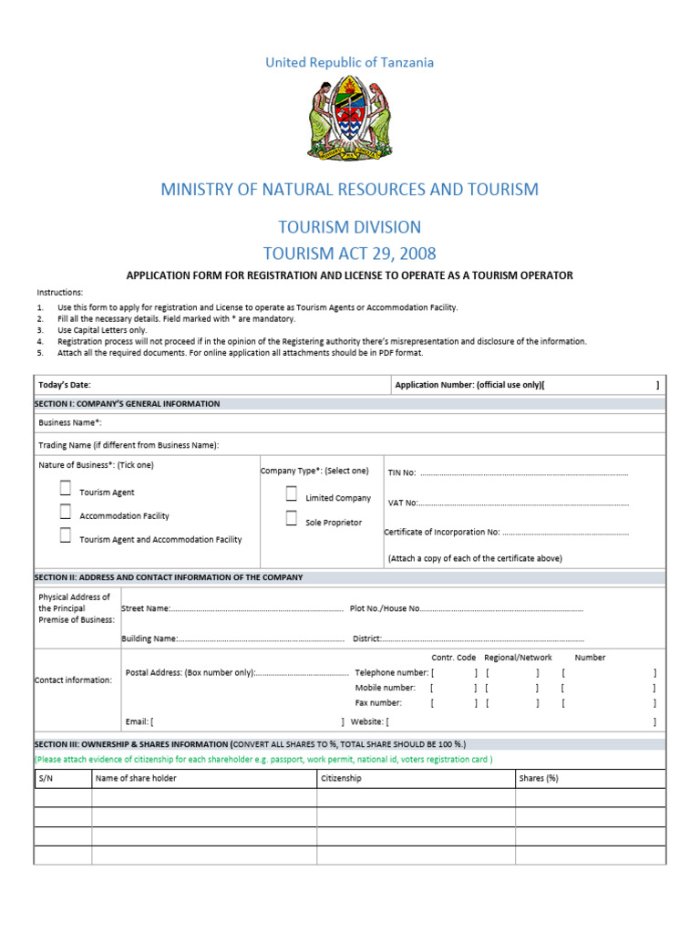 Tourism Operator License Application Form | PDF | Diploma | Academic Degree