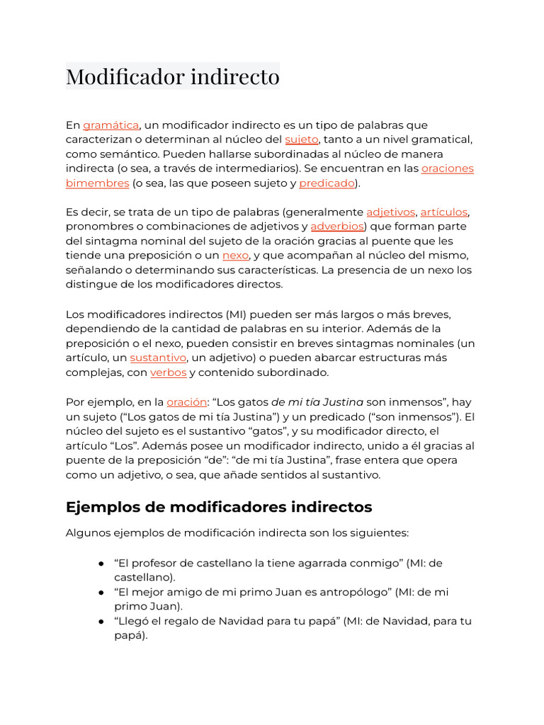 Modificador Indirecto e Directo | PDF | Asunto (gramática) | Oración ...