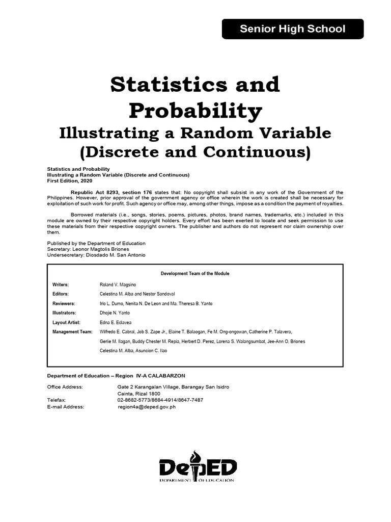 Q3-STATPROB-WEEK1 | PDF | Probability Distribution | Random Variable