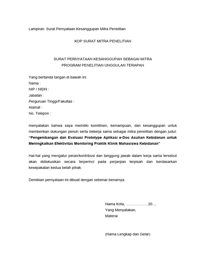 Lampiran SURAT MITRA PENELITIAN | PDF