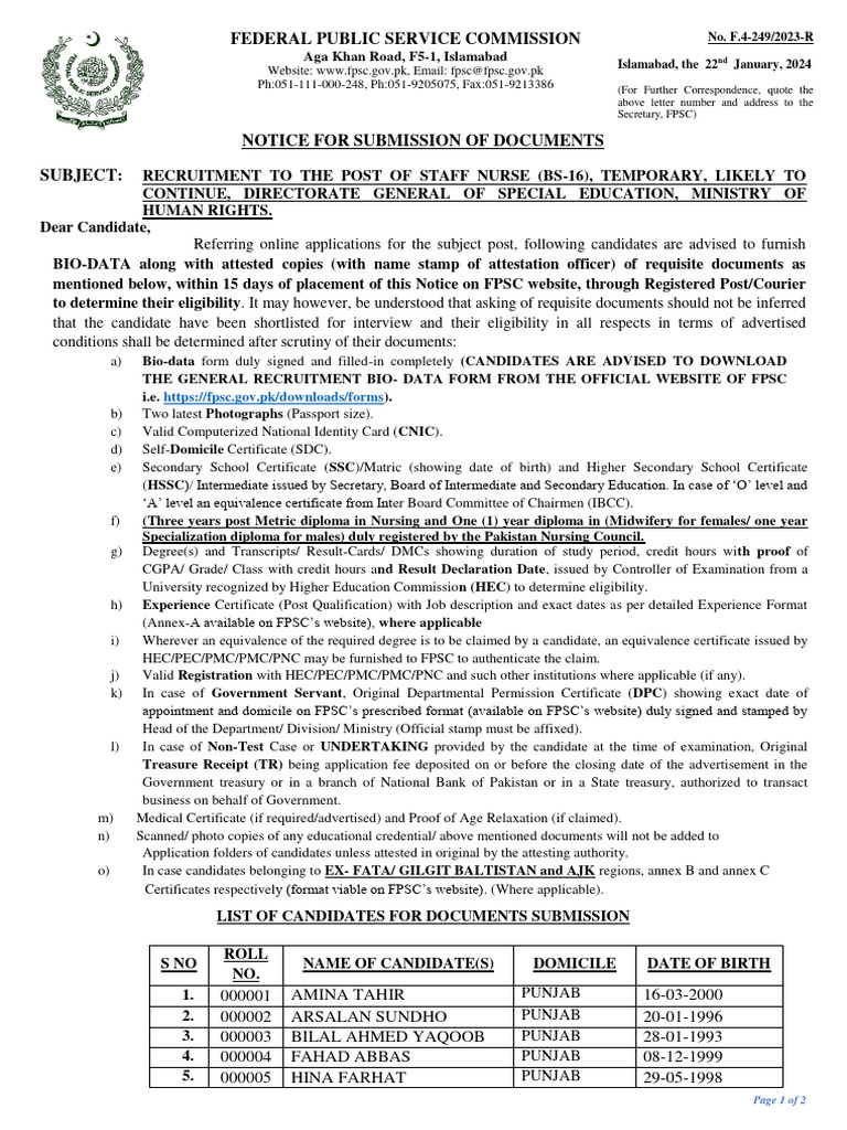 Federal Public Service Commission | PDF | Identity Document ...
