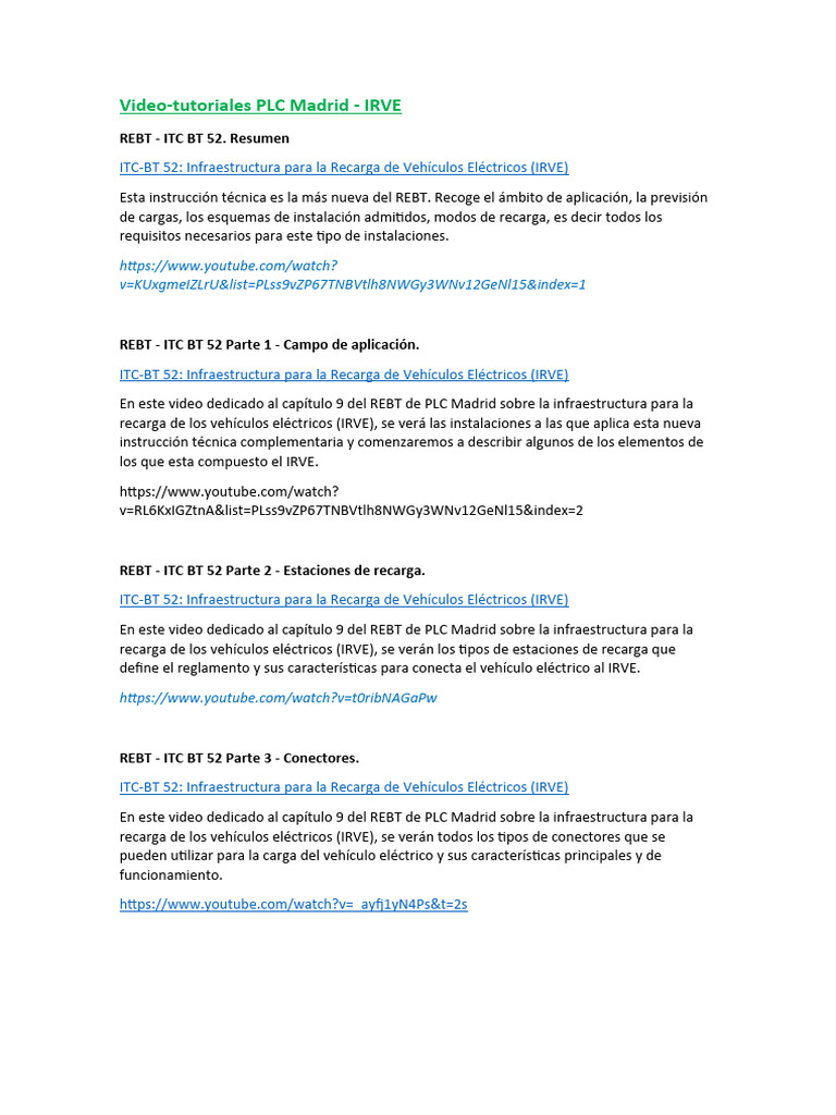 Videotutoriales ITC-BT52 IRVE | Descargar gratis PDF | Vehículo eléctrico | Ingenieria Eléctrica