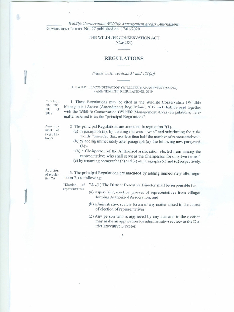 Wildlife Conservation Act (Wildlife Management Areas (Amendment ...