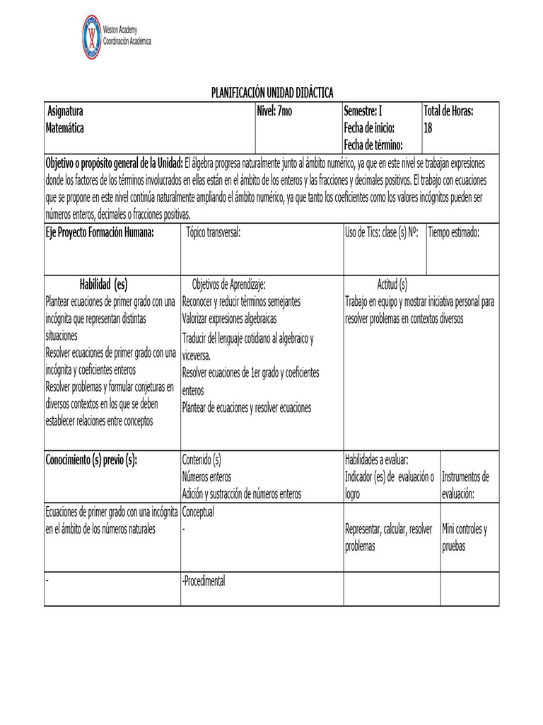 Planificación de Matemáticas 7mo Grado | PDF | Métodos y materiales de ...