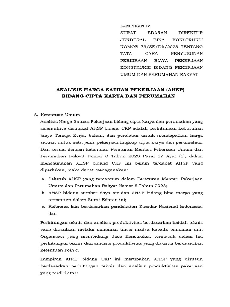 Lampiran IV AHSP Bidang Cipta Karya Dan Perumahan-1 | PDF