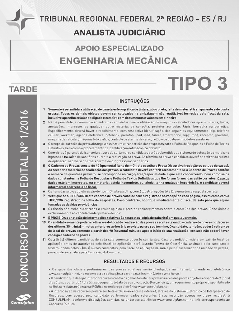 Analista Judiciario Apoio Especializado Engenharia Mecanica Tipo 3 | PDF | Argumento | Violência