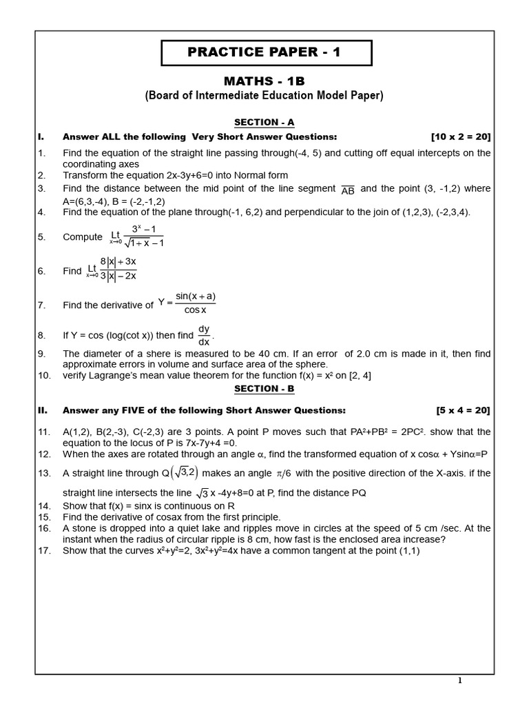 Maths 1B Practice Papers | Download Free PDF | Triangle | Tangent
