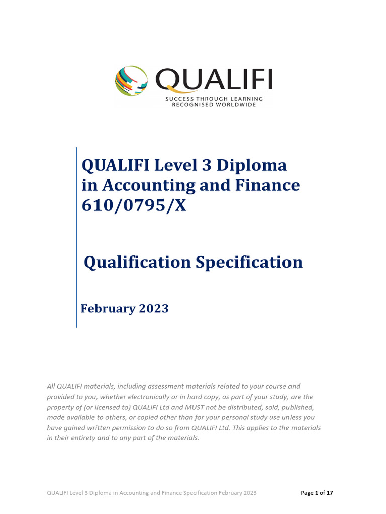 Qualifi Level 3 Diploma in Accounting and Finance Specification ...