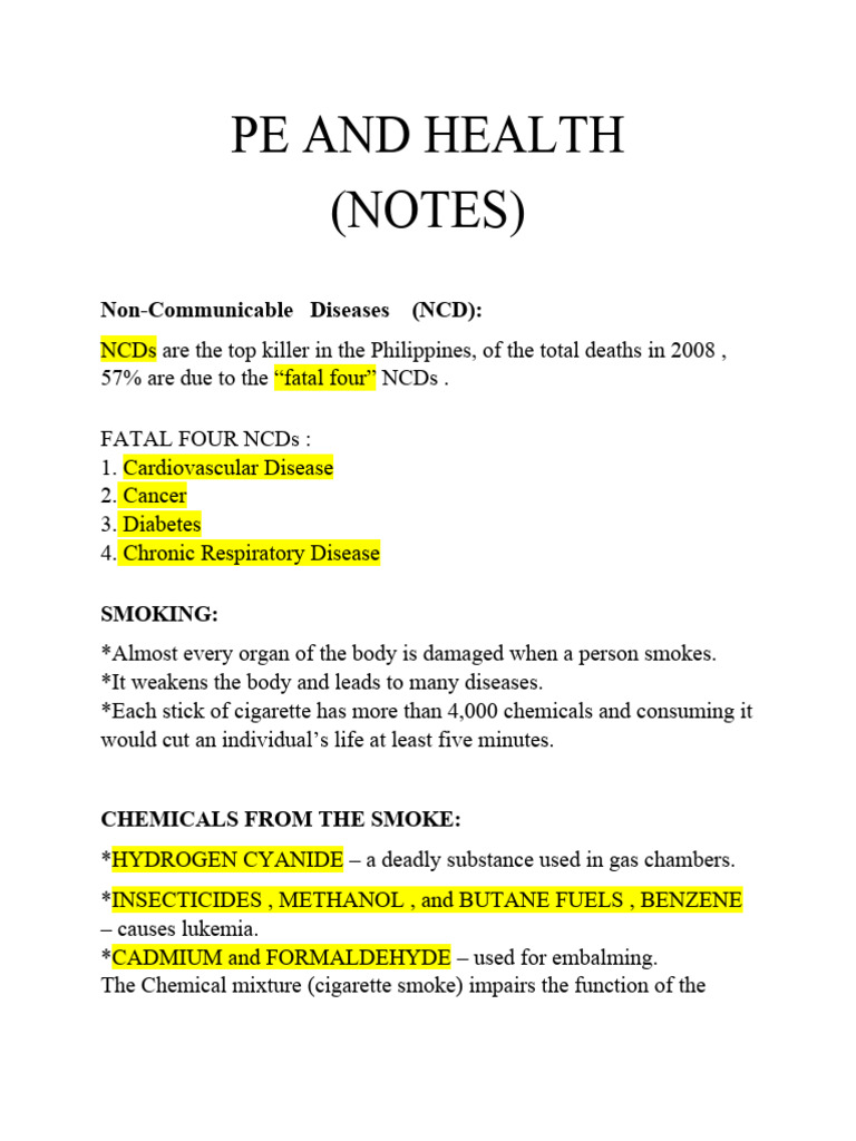 Notes in PE and HEALTH (Grade 11) | PDF | Coronary Artery Disease | Cancer