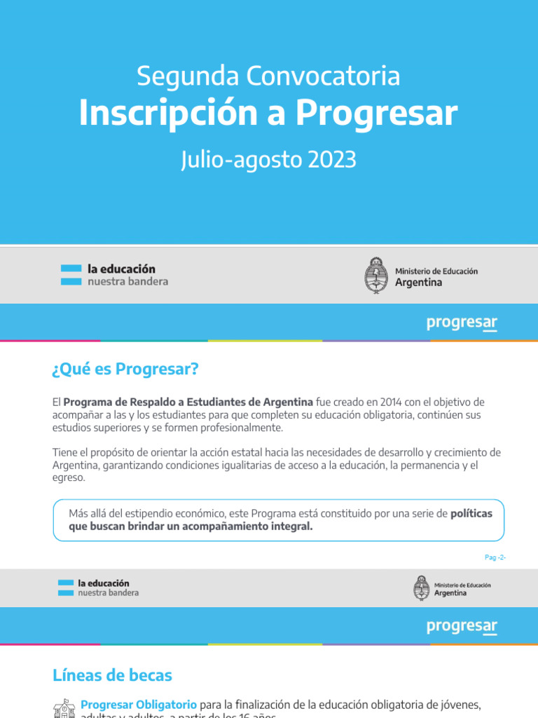 Segunda Convocatoria - Inscripción Progresar TODAS LAS LÍNEAS DE BECAS | PDF | Educación más ...
